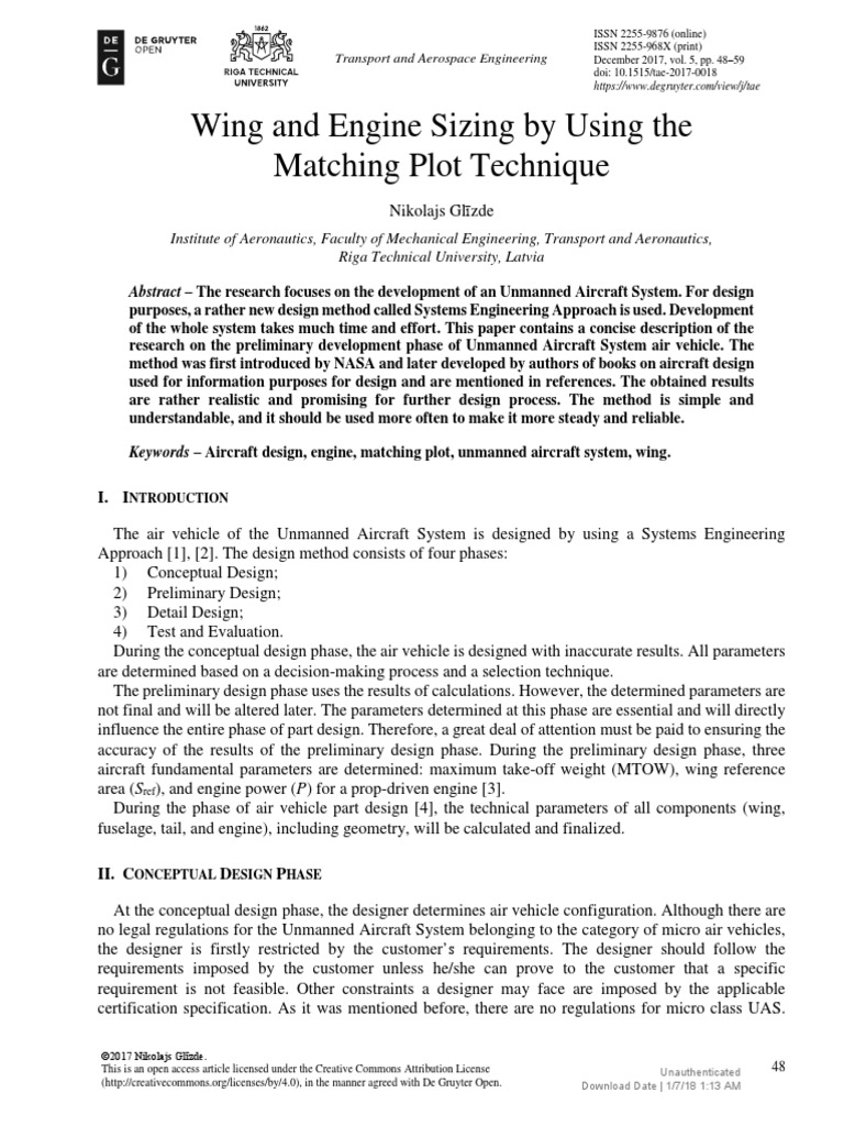 Wing and Engine Sizing by Using The Matching Plot Technique | PDF ...
