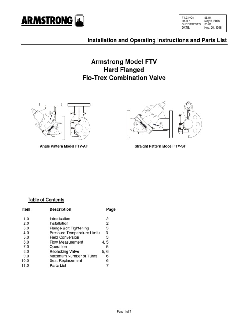 Armstrong Model FTV Hard Flanged Flo-Trex Combination Valve ...