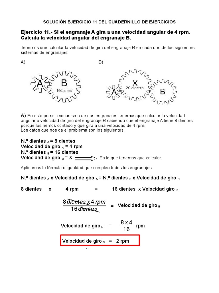 Solución Ejercicio 11 | PDF | Engranaje | Velocidad