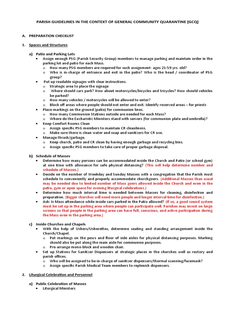 Parish Guidelines in The Context of General Community Quarantine (GCQ ...