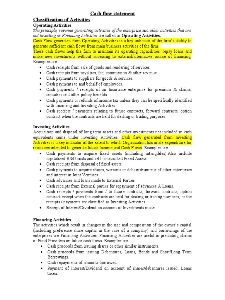 Cash Flow Statement Classification of Activities | PDF | Expense | Cash ...