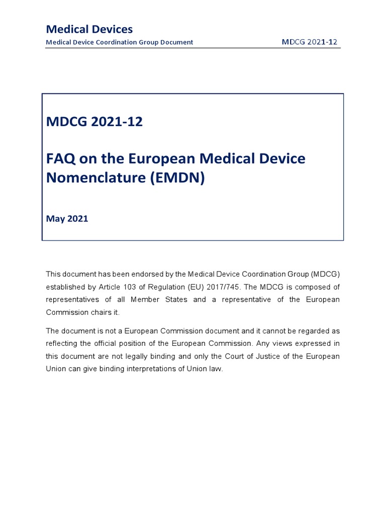 FAQ On The European Medical Device Nomenclature (EMDN) : MDCG 2021-12 ...