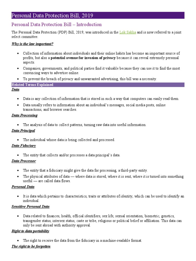 Personal Data Protection Bill | PDF | Information Privacy | Government
