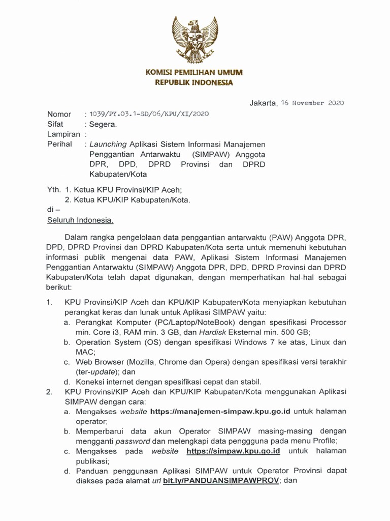 1039 Cap KPD KPU Sel Indonesia Launching Aplikasi Simpaw | PDF