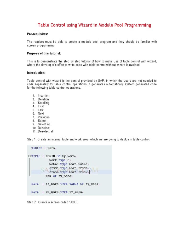 Table Control Using Wizard in Module Pool Programming | PDF ...