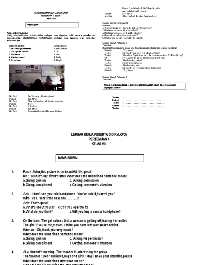 Asking Attention/meminta Perhatian Giving Attention/memberi Perhatian | PDF