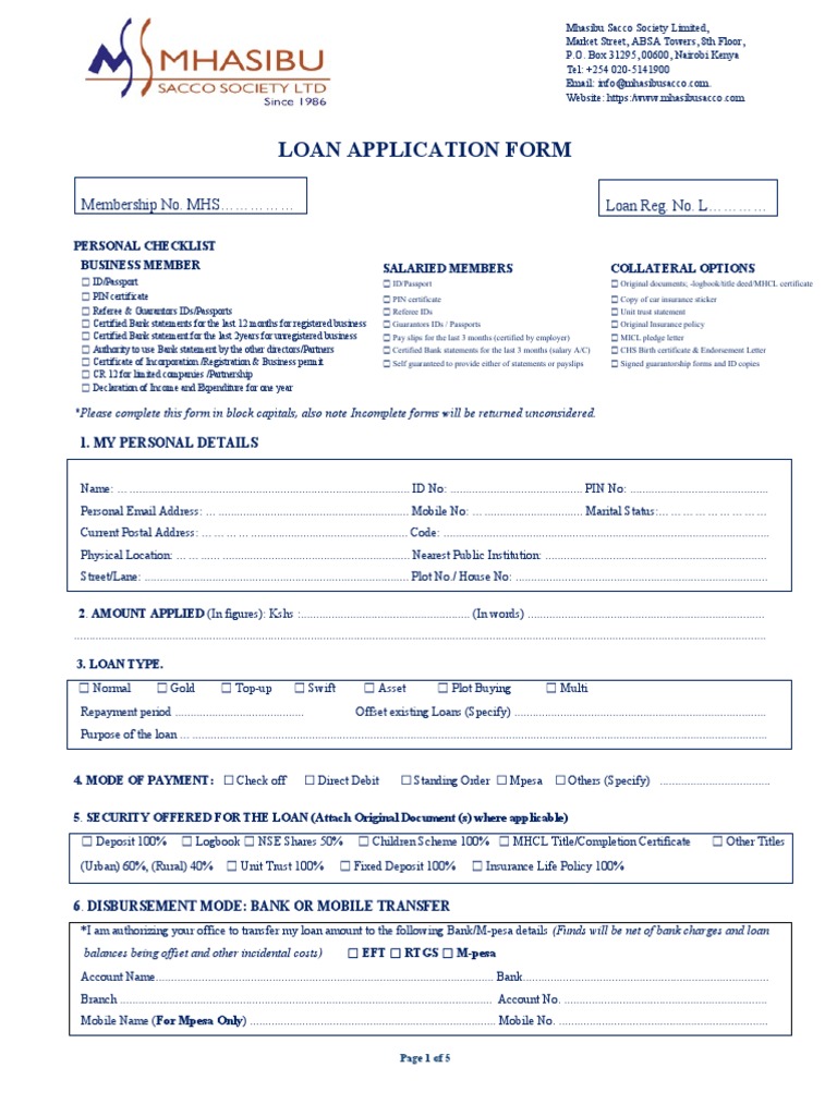 Mhasibu Loan Form 2021 . | PDF | Loans | Banks