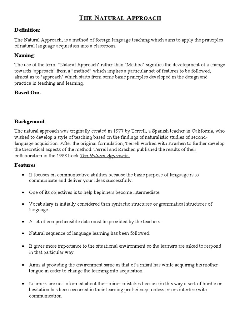 The Natural Approach | PDF | Communication | Academic Discipline ...