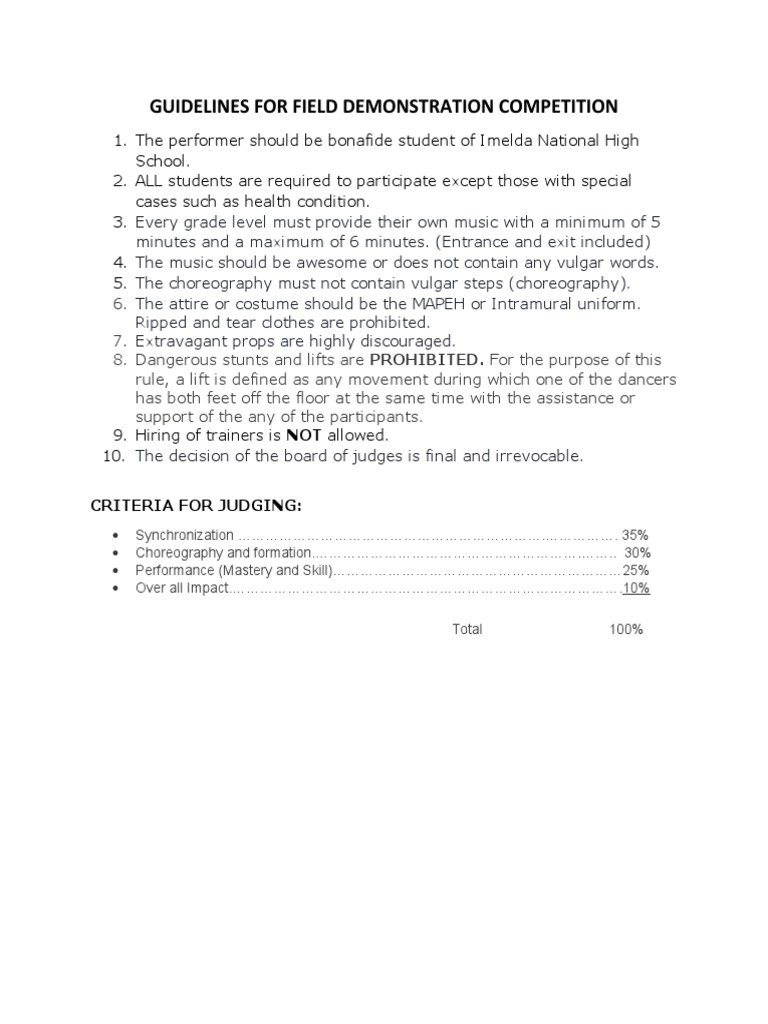 Guidelines For Field Demonstration Competition | PDF