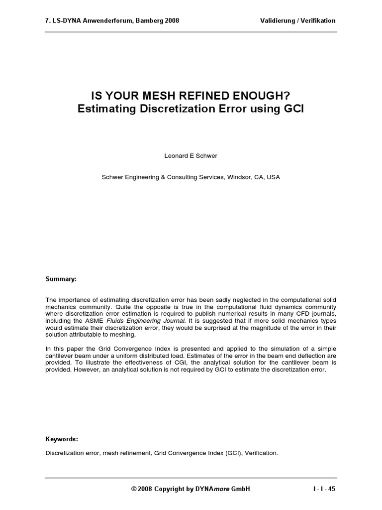 Is Your Mesh Refined Enough? Estimating Discretization Error Using GCI | PDF | Logarithm ...