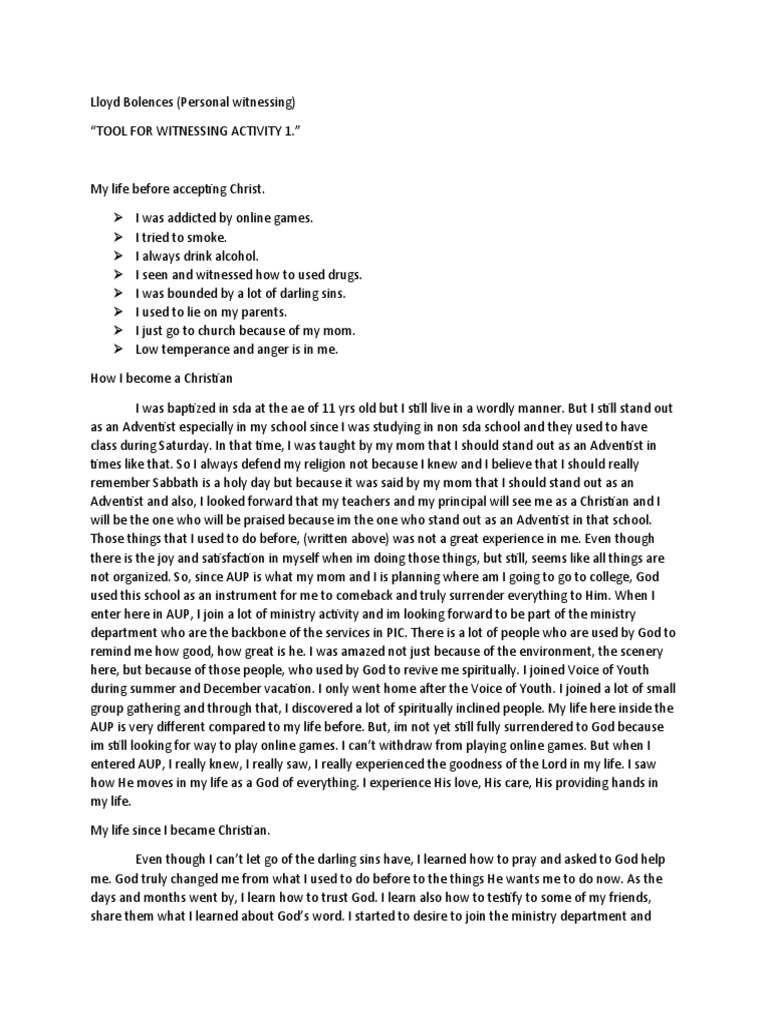 Tools For Witnessing Activity 1. | PDF | Seventh Day Adventist Church | God