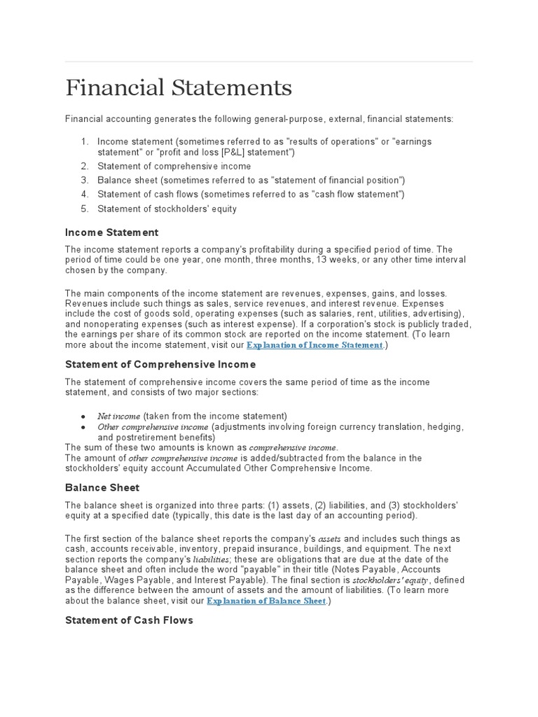Financial Statements | PDF | Debits And Credits | Balance Sheet