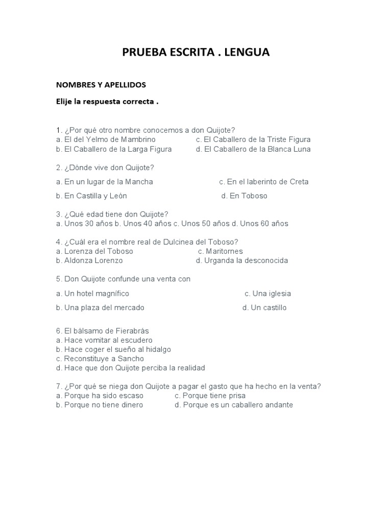Don Quijote: Preguntas y Actividades | PDF | Don Quijote | Caballero