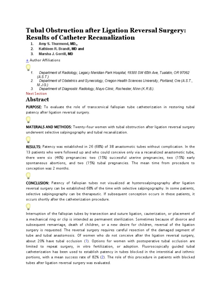 Tubal Obstruction After Ligation Reversal Surgery | PDF | Human ...
