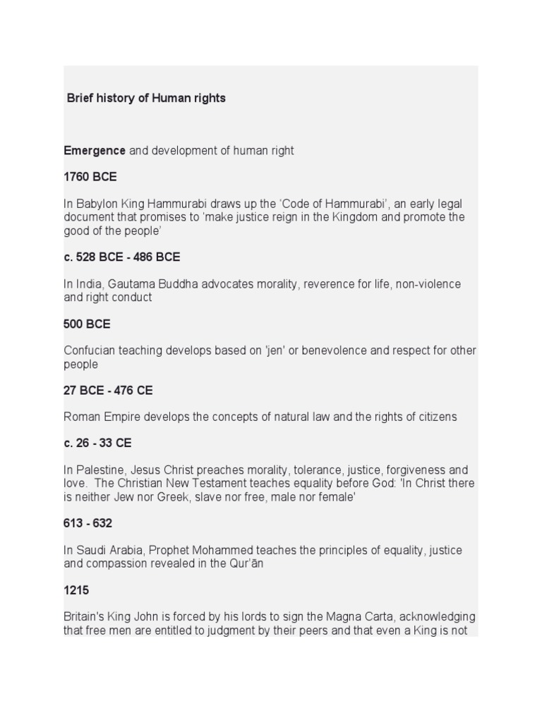A Brief History of the Emergence and Development of Human Rights from ...