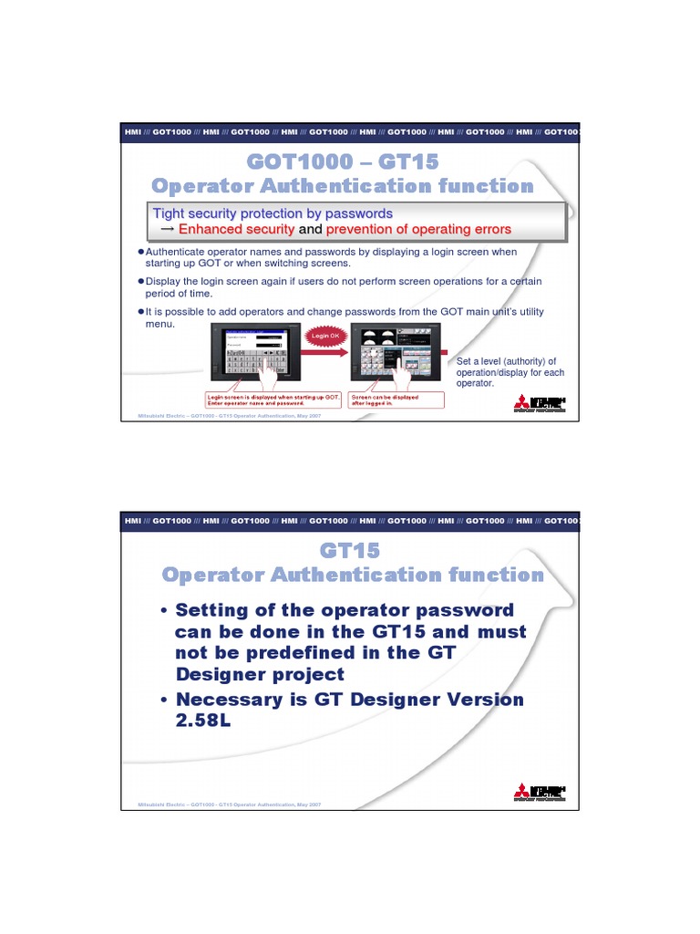 GOT1000 Operator Authentication Guide | PDF | Password | Operating ...