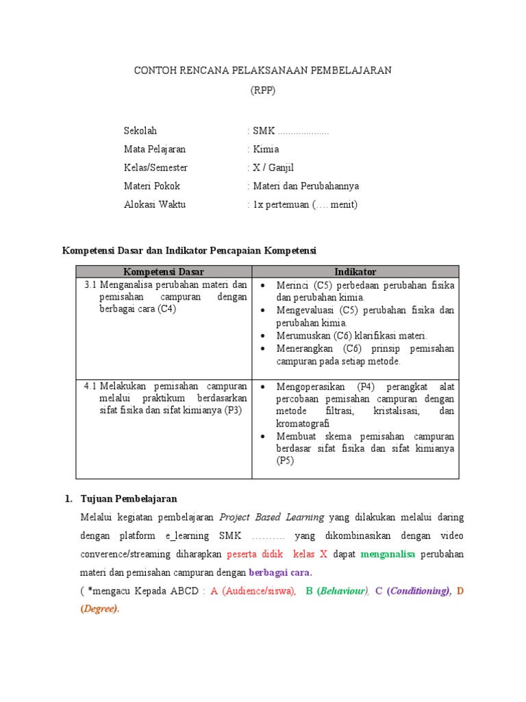 CONTOH RPP PJBL | PDF