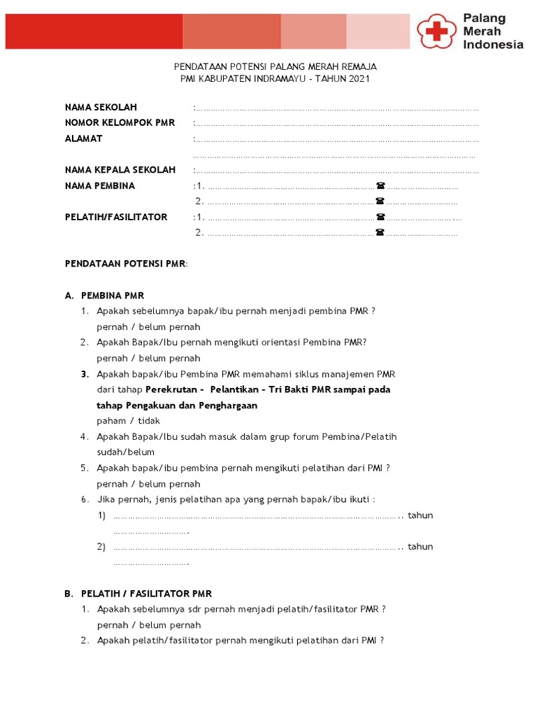 PENDATAAN POTENSI PALANG MERAH REMAJA (Revisi Akhir) | PDF PENDATAAN POTENSI PALANG MERAH REMAJA (Revisi Akhir) | PDF