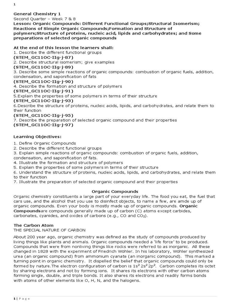 Gen Chem Module Q2Week 7 8 | PDF | Polymers | Isomer