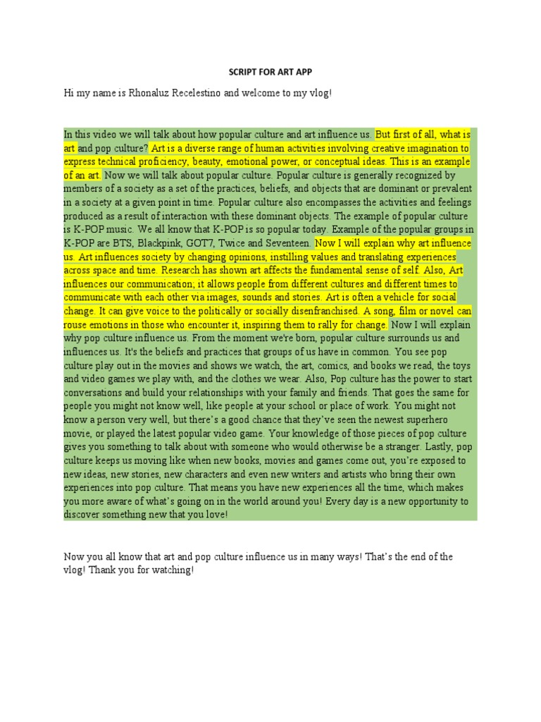 Script For Vlog | PDF | Popular Culture | Psychological Concepts