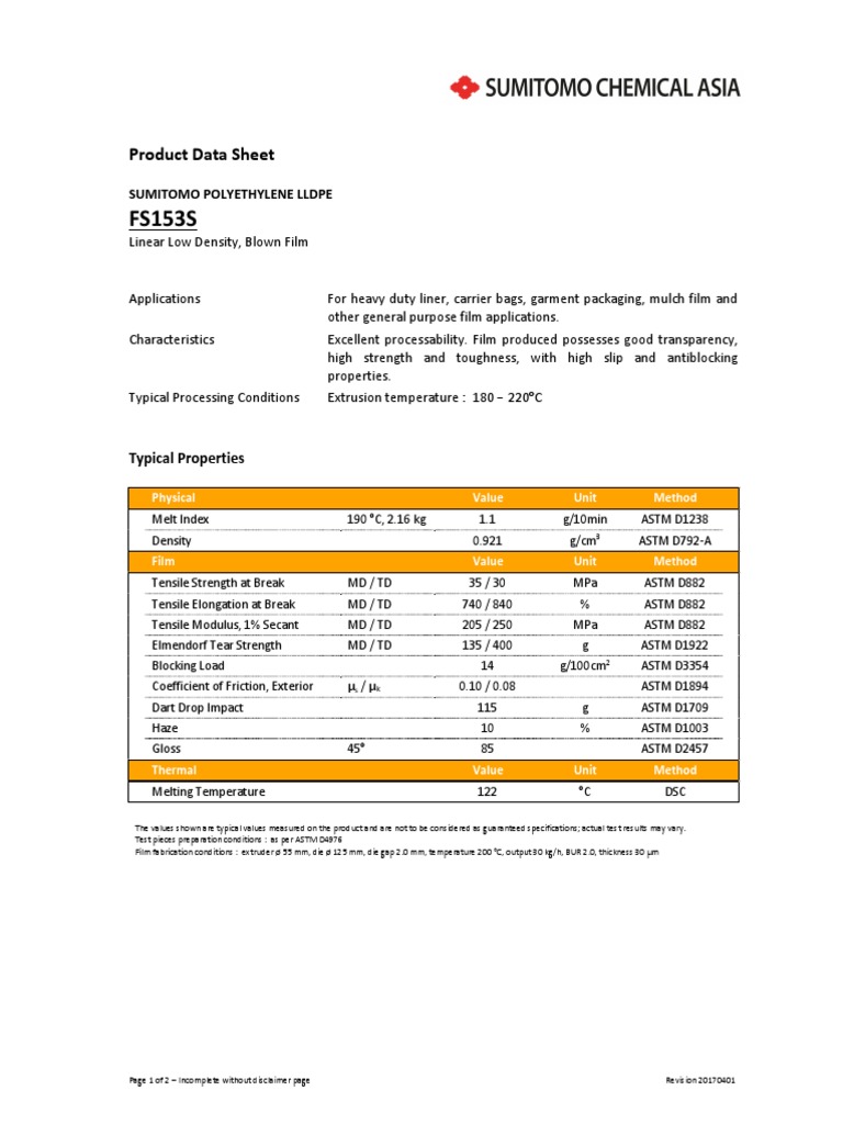 Product Data Sheet: Typical Properties | PDF | Chemistry | Materials