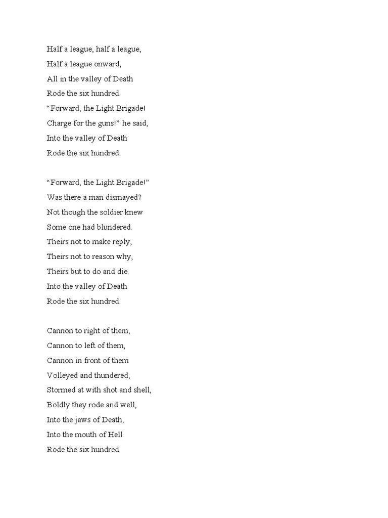 The Charge of the Light Brigade Poem | PDF