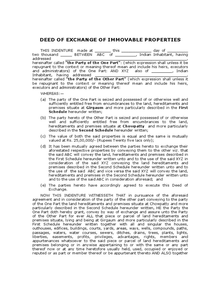 Exchange Deed | PDF | Land Lot | Deed