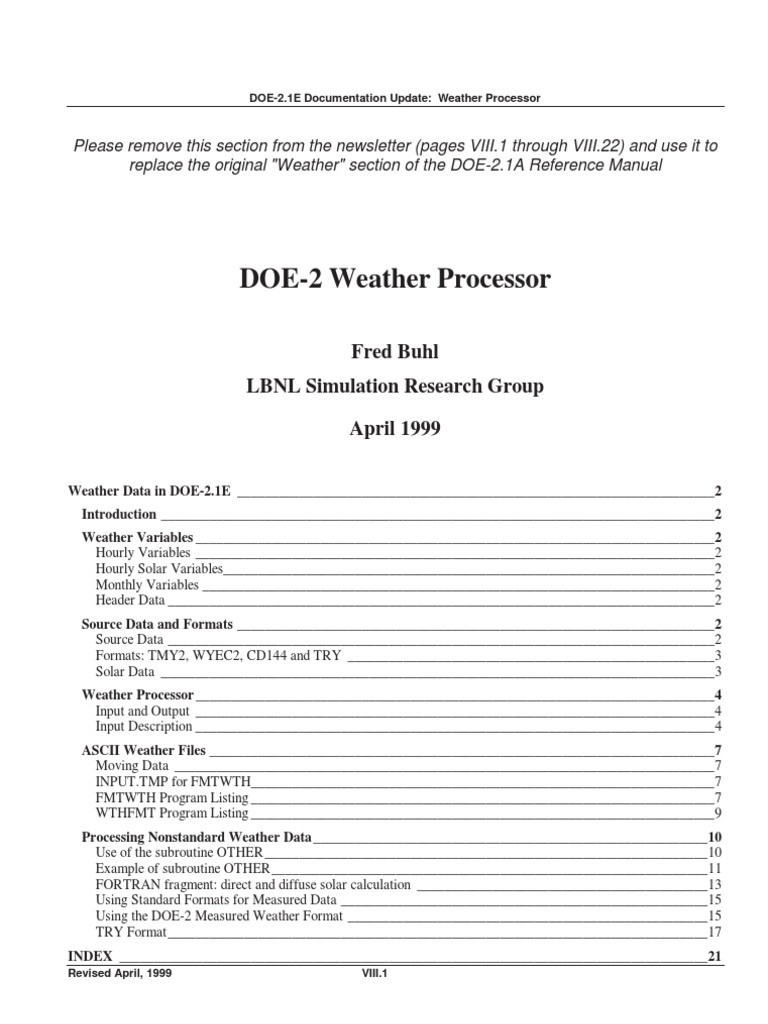 DOE-2 Weather Processor | PDF | Cloud | Subroutine