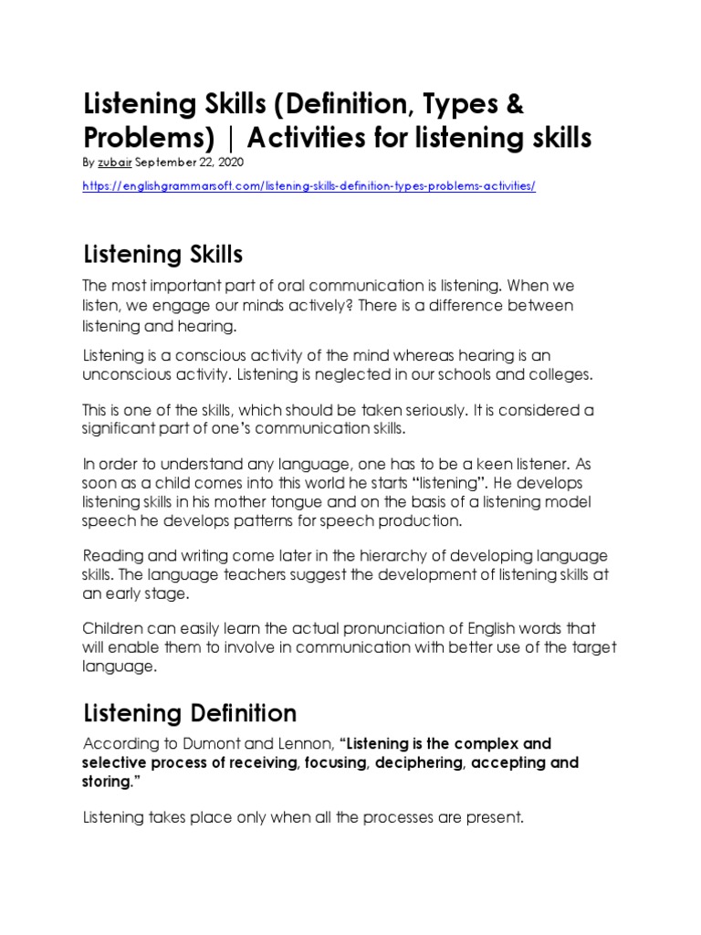 Listening Skills (Definition, Types & Problems) - Activities For ...