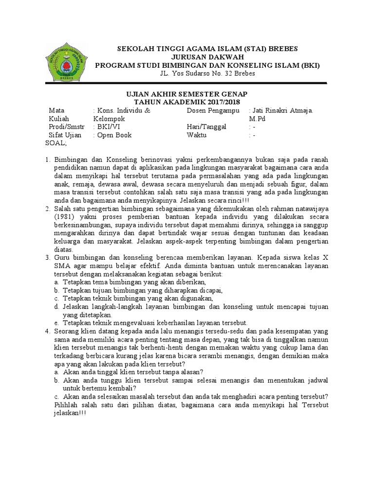 SOAL UAS MK Kons. Individu Dan Kelompok | PDF