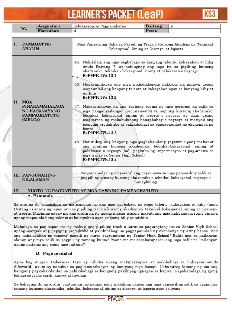 Q4 ESP 9 Week4 | PDF