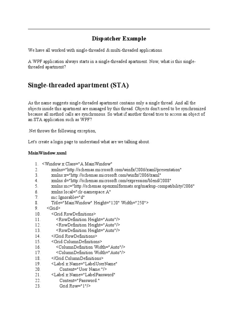 Single-Threaded Apartment (STA) : Dispatcher Example | PDF | Windows ...
