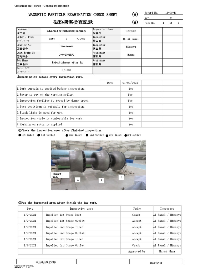 Check Sheet Improved MT Inspection Procedure Report For C-0659 | PDF ...