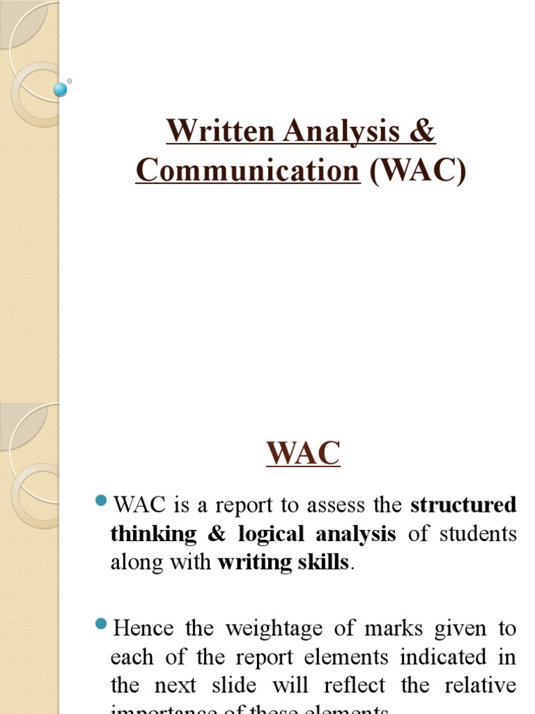 Written Analysis & Communication (WAC) - For Students | PDF
