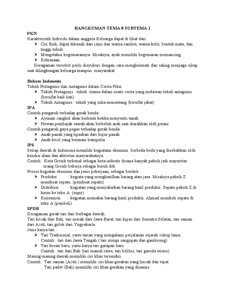 Rangkuman Tema 8 Sub Tema 2 | PDF
