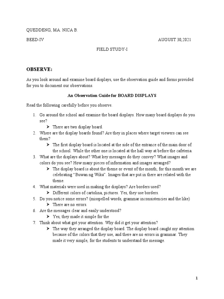 Observe:: An Observation Guide For BOARD DISPLAYS | PDF | Creativity ...