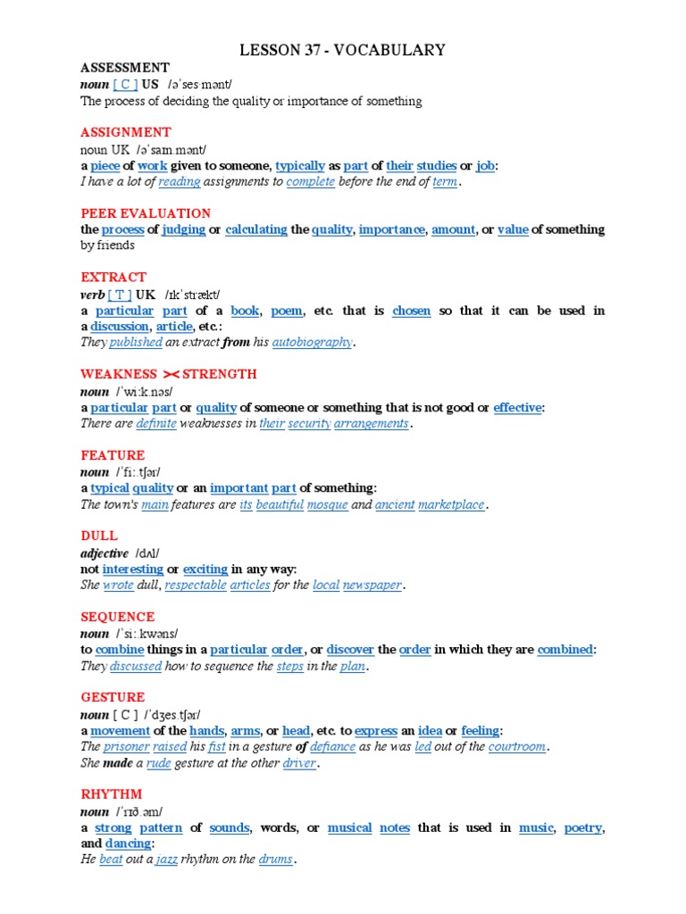 Lesson 37 - Vocabulary: Assignment | PDF | Noun | Question