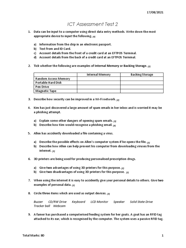 ICT Assessment Test 2 | PDF | Computer Network | Computer Data Storage