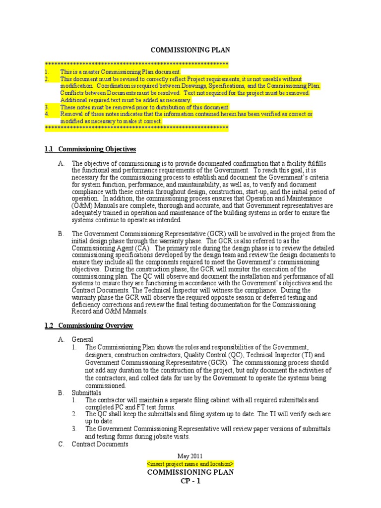 Commissioning Plan | PDF | Specification (Technical Standard ...