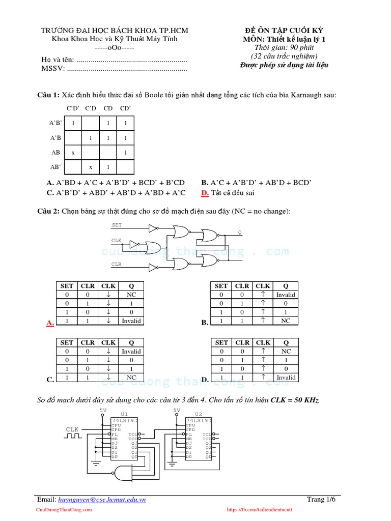 He Thong So - Tran Ngoc Thinh - de On Tap Cuoi Ky Thiet Ke Luan Ly 1 | PDF