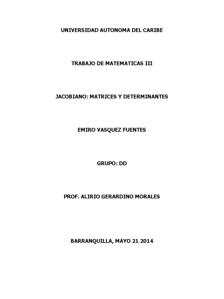 Jacobiano 1 | PDF | Determinante | Matriz (Matemáticas)
