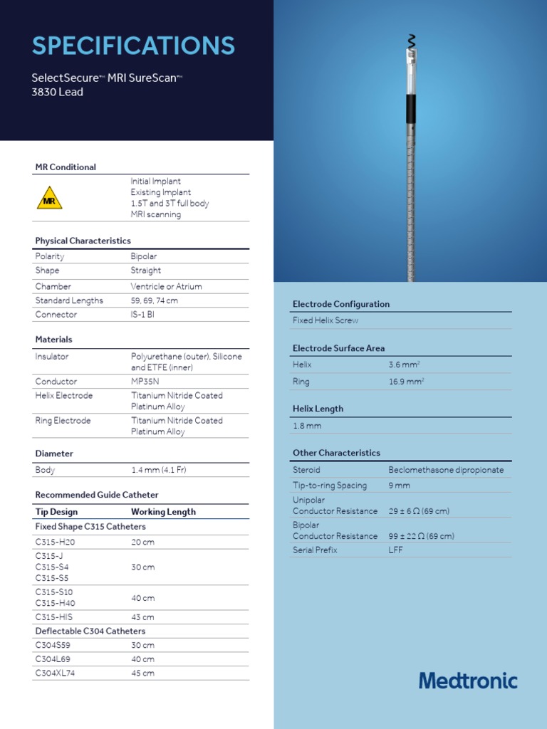 Specifications: Selectsecure Mri Surescan 3830 Lead | PDF | Magnetic ...