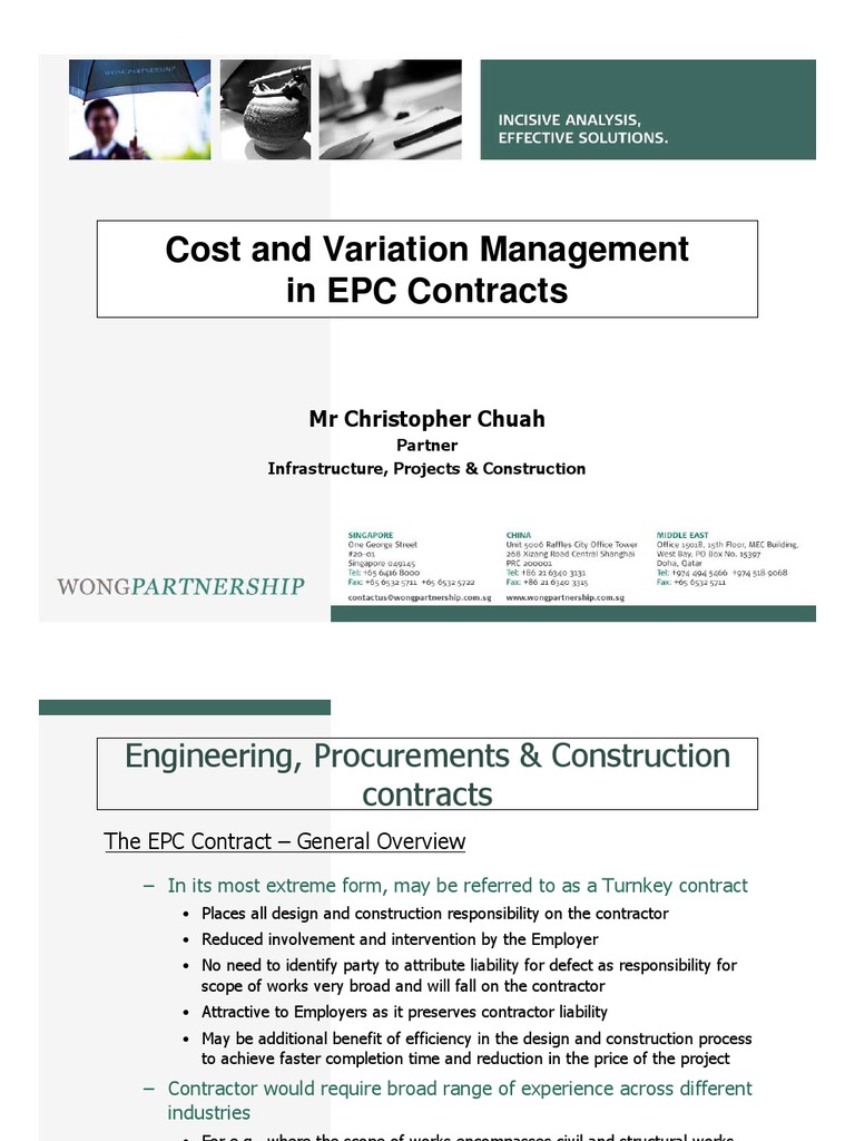 Cost and Variation Management in EPC Contracts: MR Christopher Chuah ...