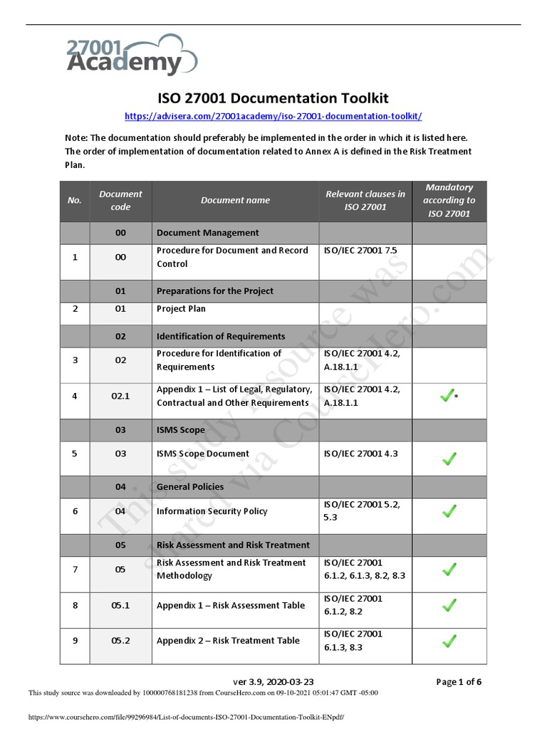 This Study Resource Was Iso 27001 Documentation Toolkit Download