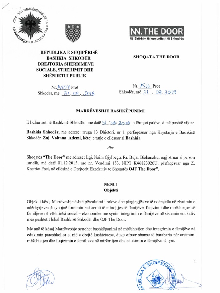 Marreveshje Bashkepunimi Ndermjet Bashkise Shkoder Dhe Shoqates The ...