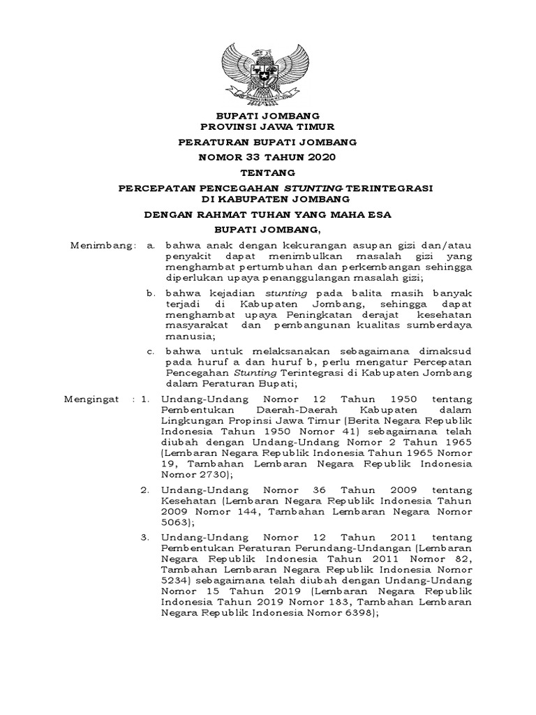 Contoh Jombang 33 TH 2020 Perbup Stunting | PDF
