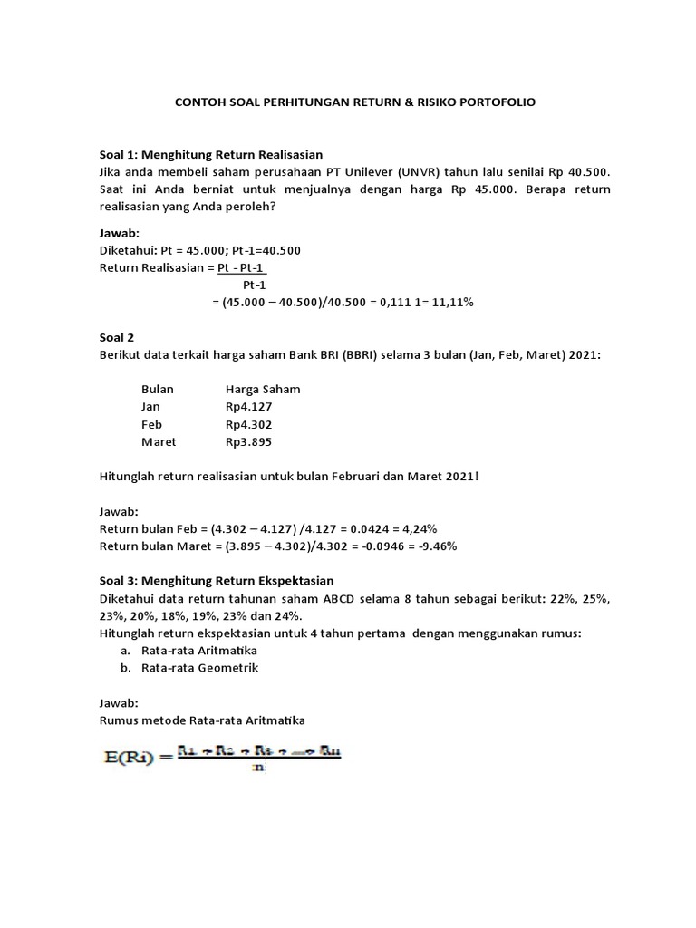 Contoh Soal Perhitungan Return Dan Risiko | PDF