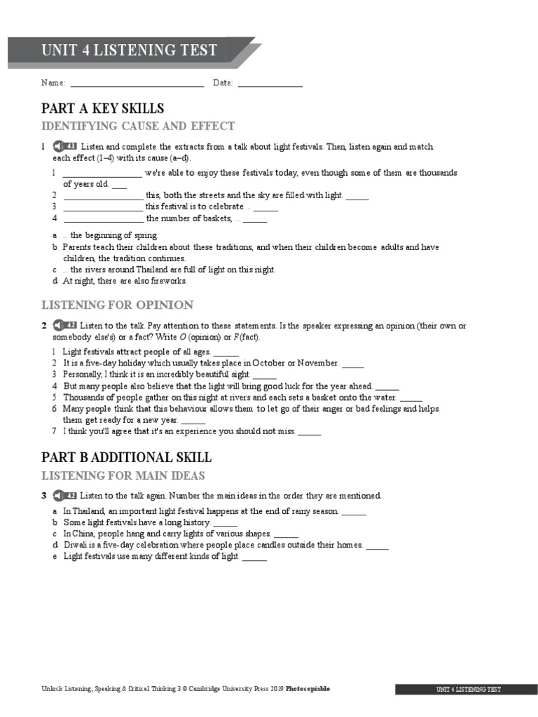 Unit 4 Listening Test | PDF | Communication