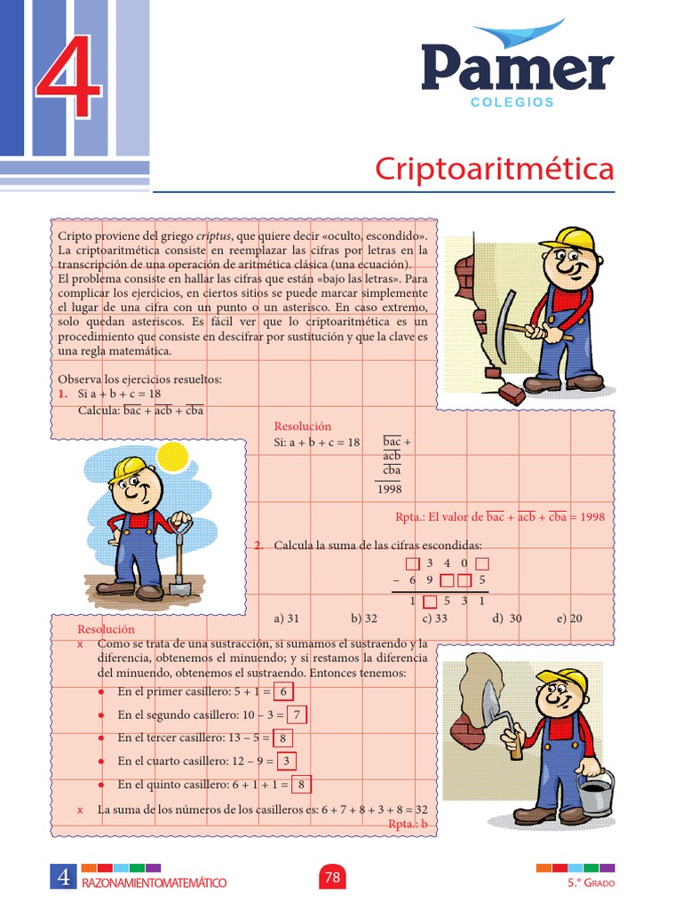 RM P 5°grado S4 Criptoaritmética | PDF | Sustracción | Matemáticas