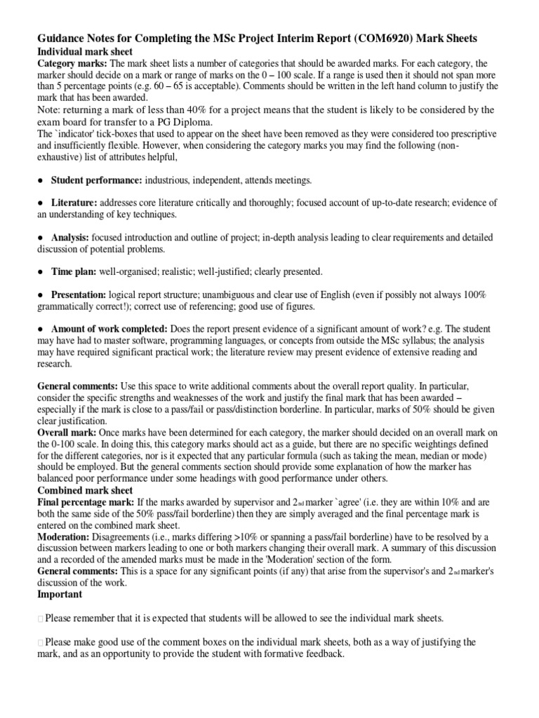 MSc Project Interim Report Guidance | PDF | Mean | Communication